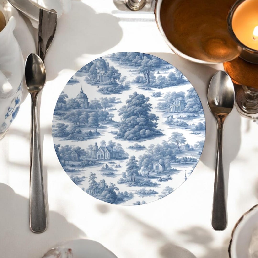 Blue Toile Dinnerware Set, 8 Dinner Bowl, Unique Dinnerware, Elegant ...