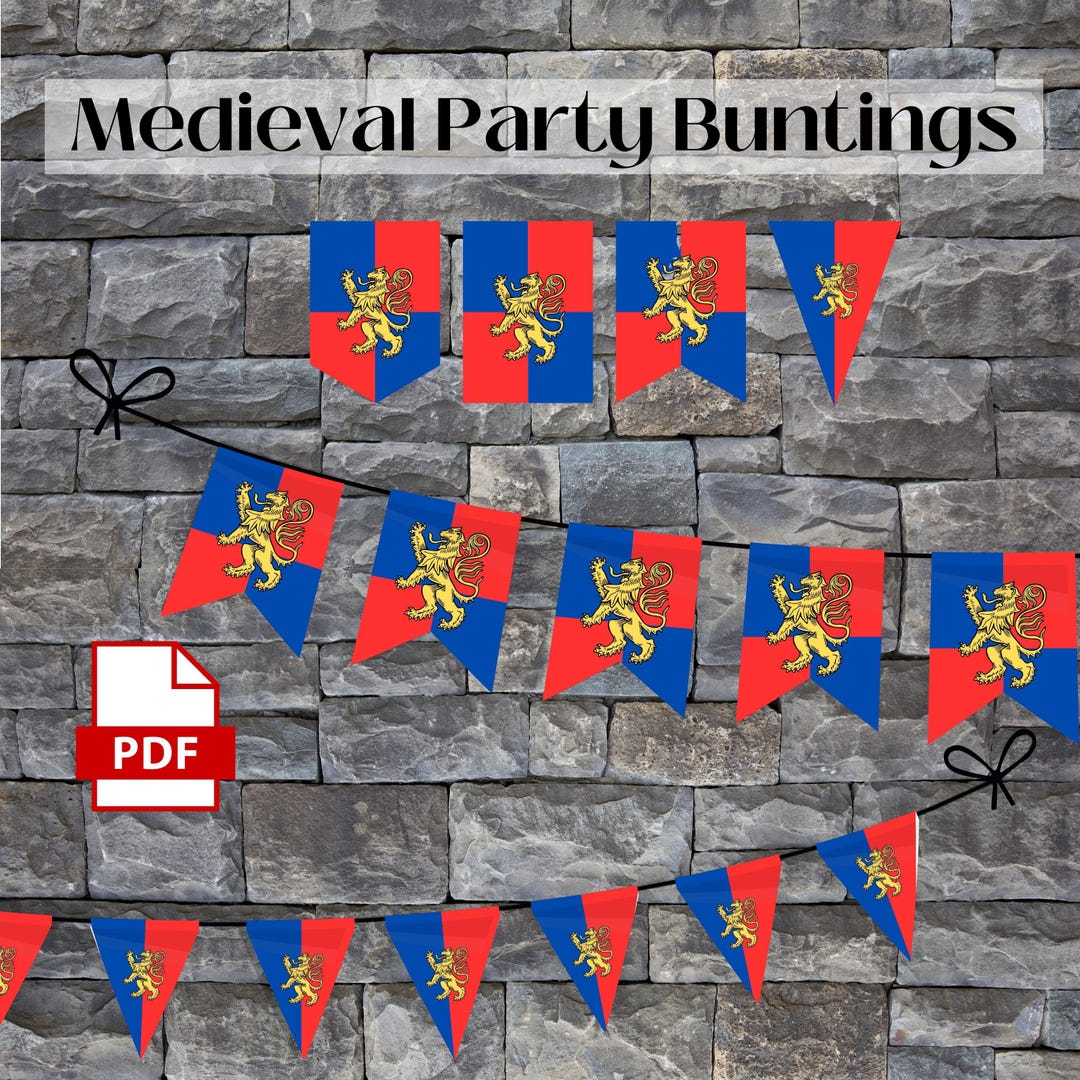 Medieval Bunting Printable Party Banner - Renaissance Lion Heraldry ...
