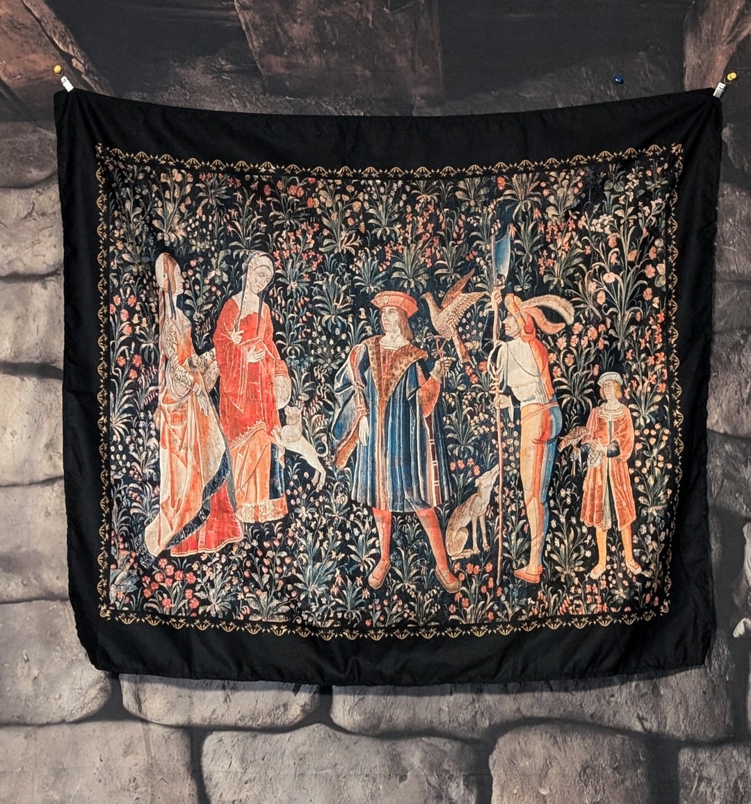 Falconer With Ladies, Medieval Tapestry, Hunting Tapestry, Historical ...