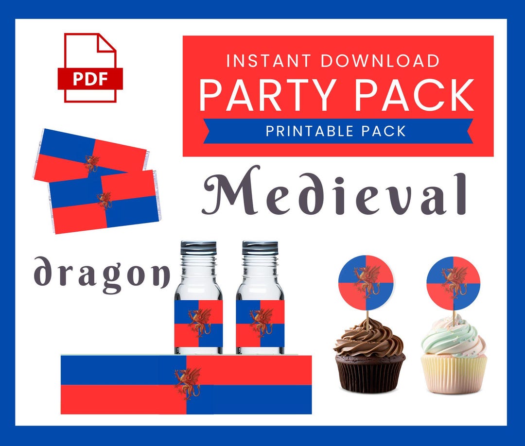 Medieval Dragon Party Printables Set - Decorations Bundle PDF - Etsy