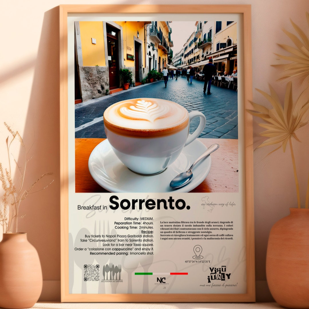 Sorrento Poster, Cappuccino, Italian Food Poster, Modern Kitchen Decor ...