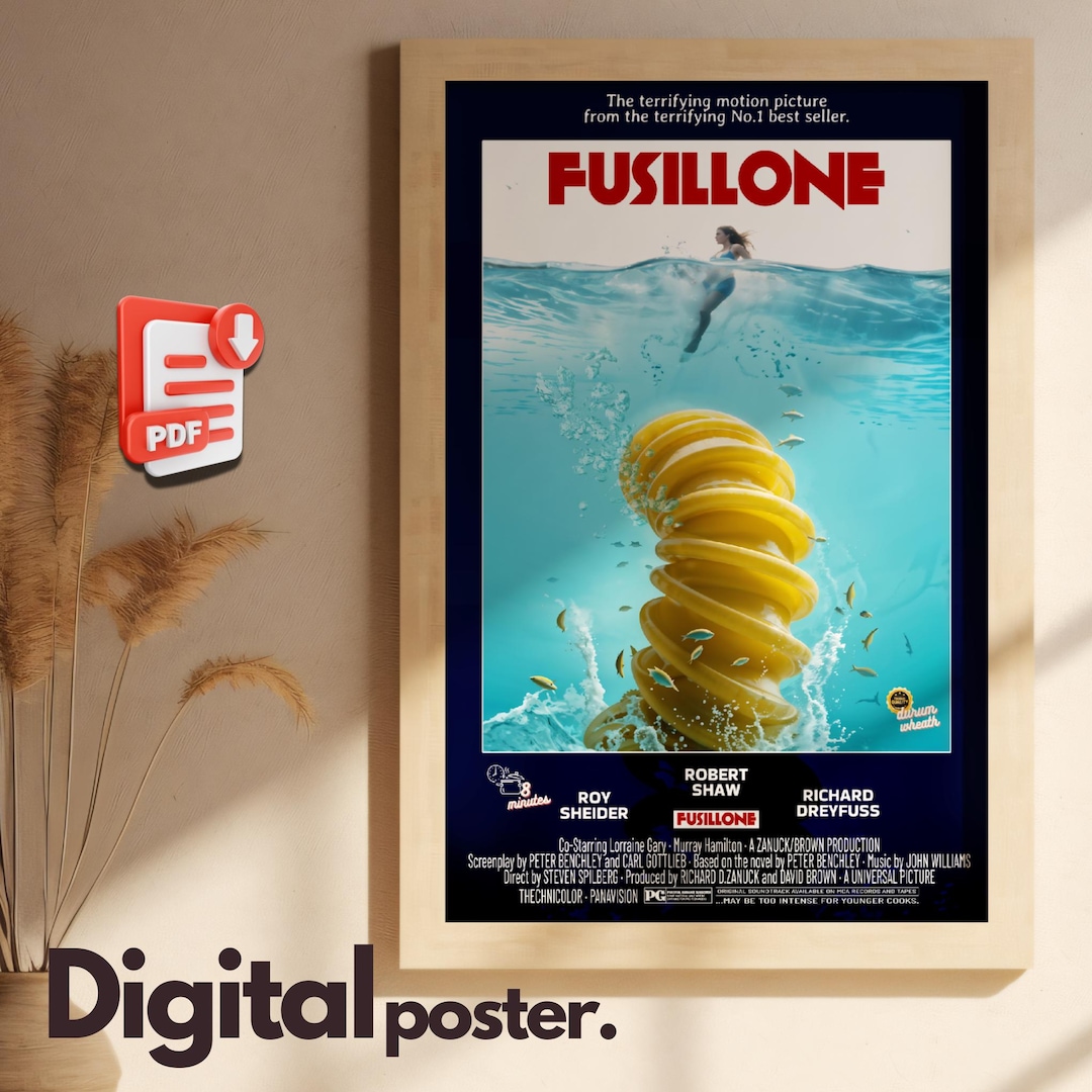 Fusilli, Funny Digital Poster, Jaws Parody Shirt, Parody of Jaws Movie ...
