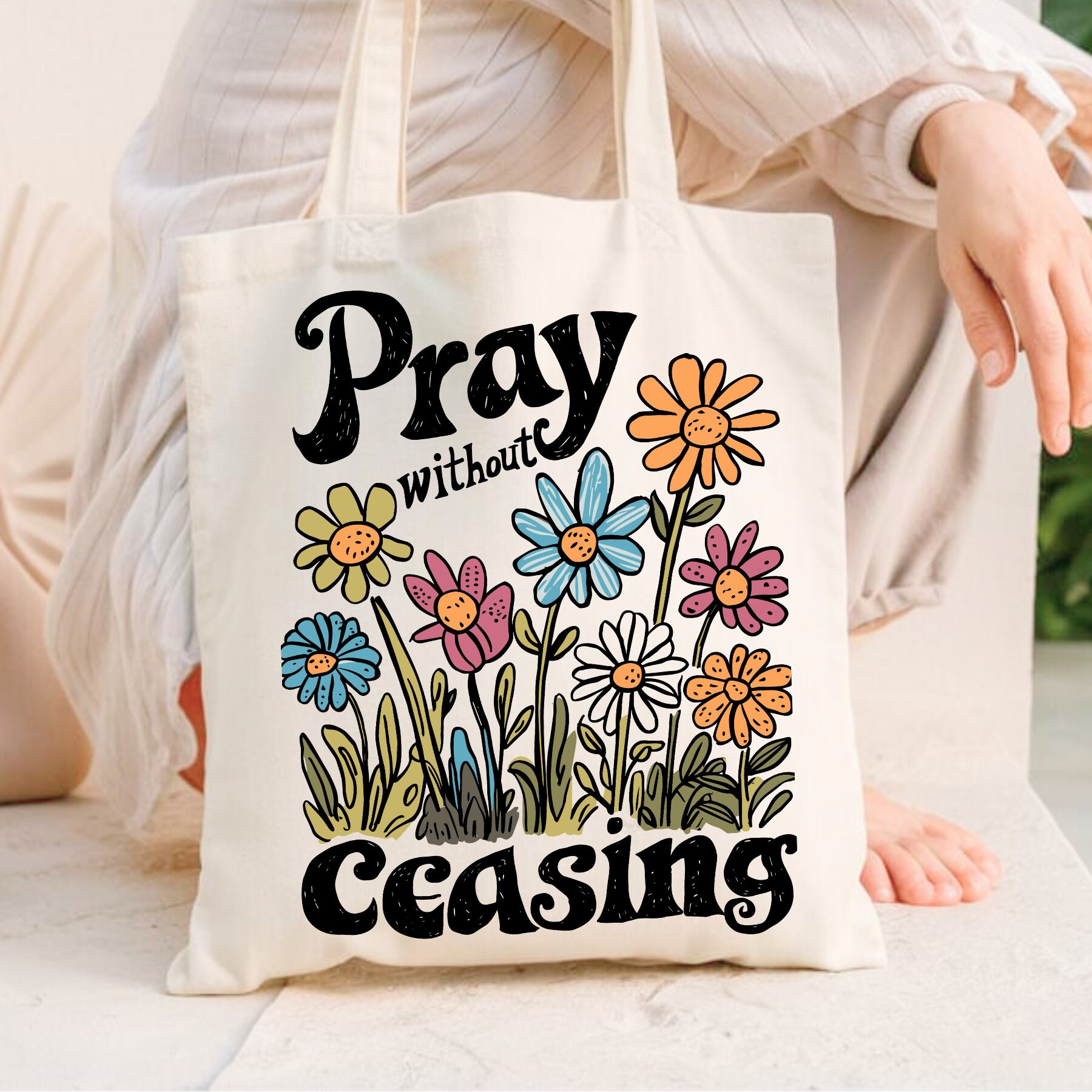 Pray Without Ceasing Svg Png, Retro Flower Svg, Christian Svg, Prayer ...