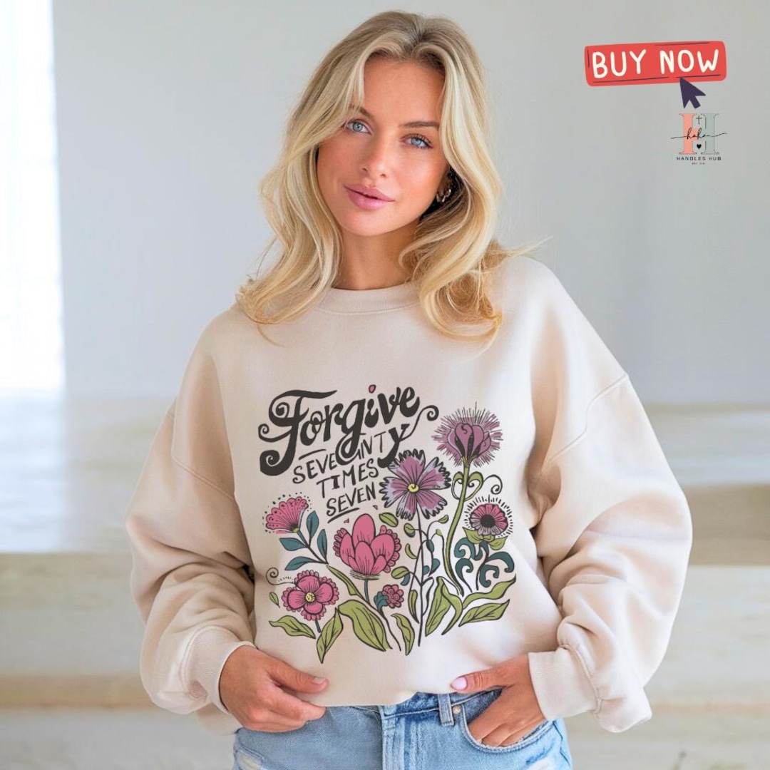 Forgive 70x7 SVG PNG EPS, Retro Floral Christian Clipart, Bible Verse ...