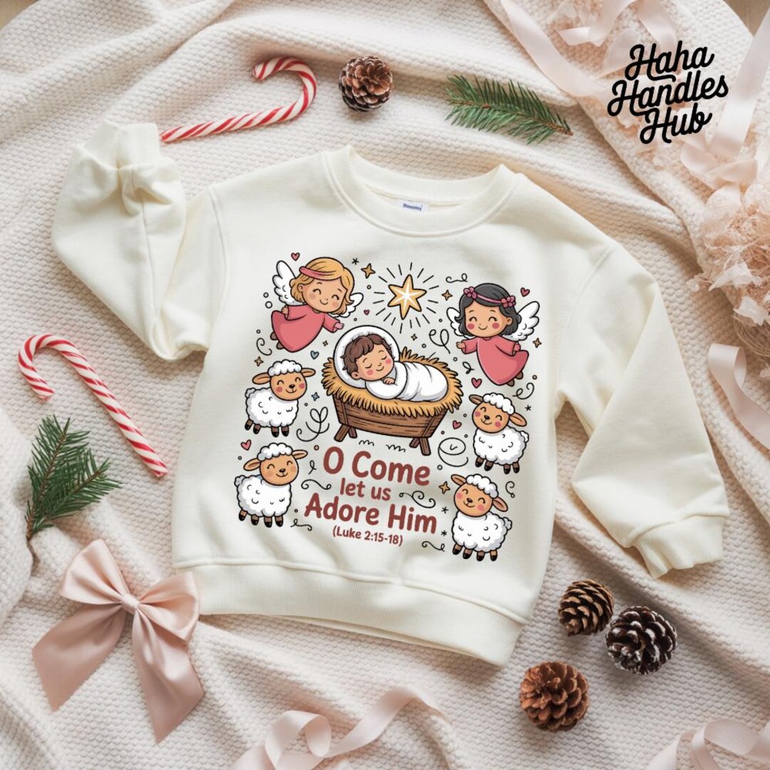 O Come Let Us Adore Him Kids PNG | Cute Nativity Christian Christmas ...