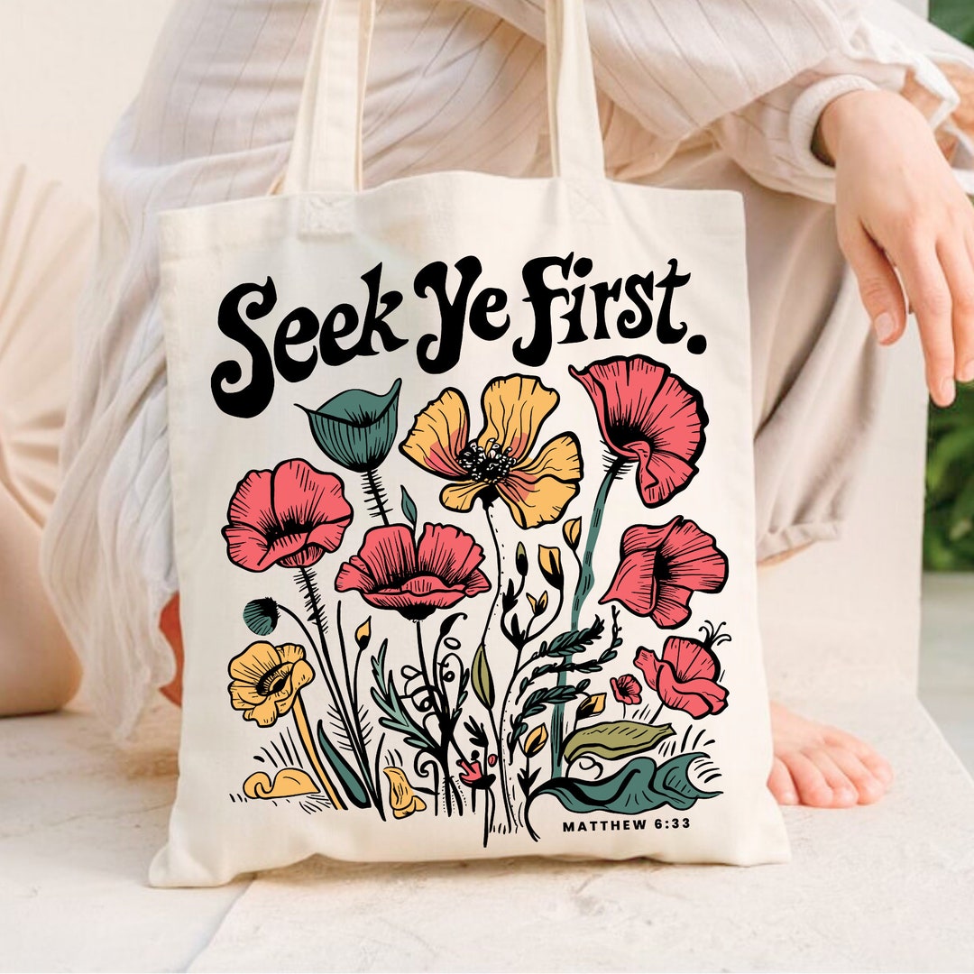 Seek Ye First Matthew 6:33 Women Bible Verse Retro Christian Poppy PNG ...