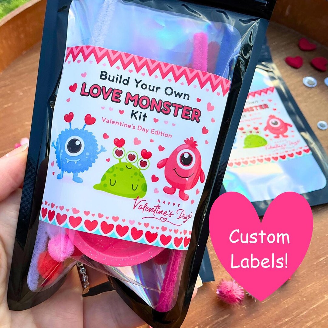 Valentine’s Build Your Own Love Monster Kit: Kids Custom Labels Party ...