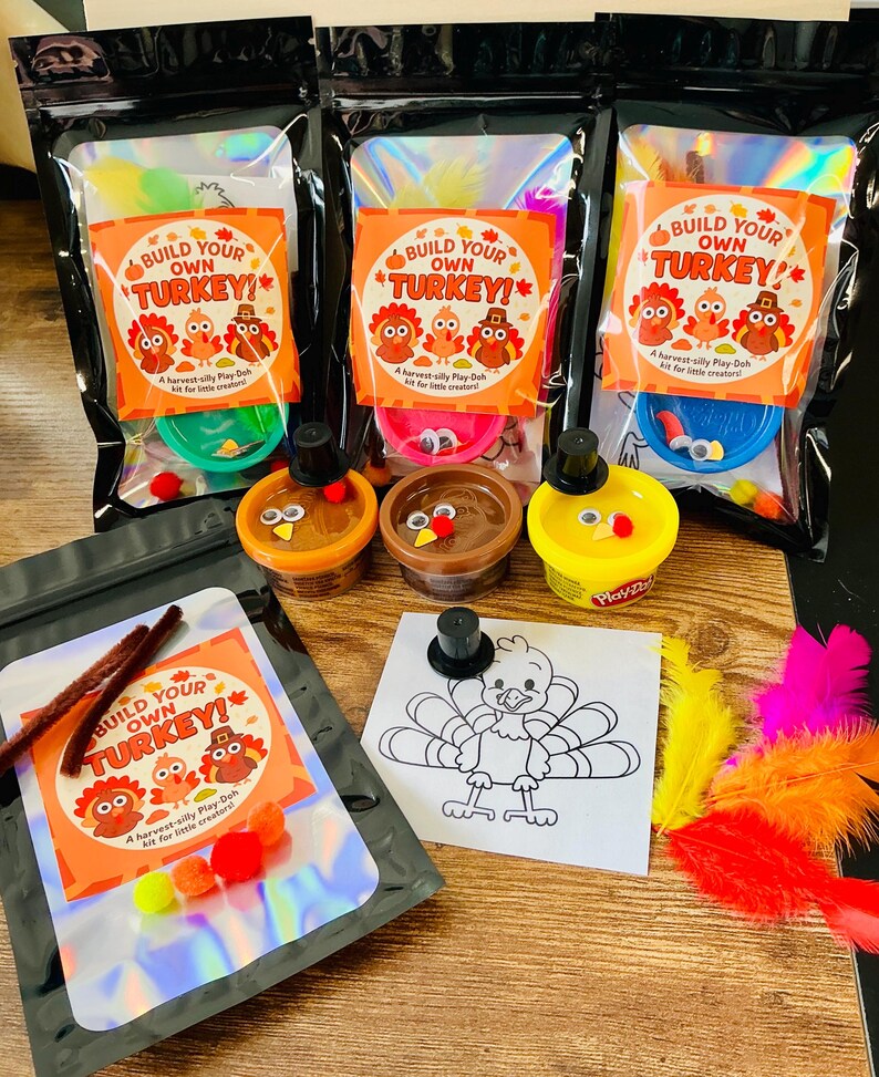 Thanksgiving Build Your Own Turkey Kit: Kids Custom Labels Party Favor ...