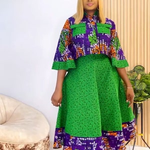 100% Cotton African Print Two Piece Flair Skirt and Crop Top,ladies ...