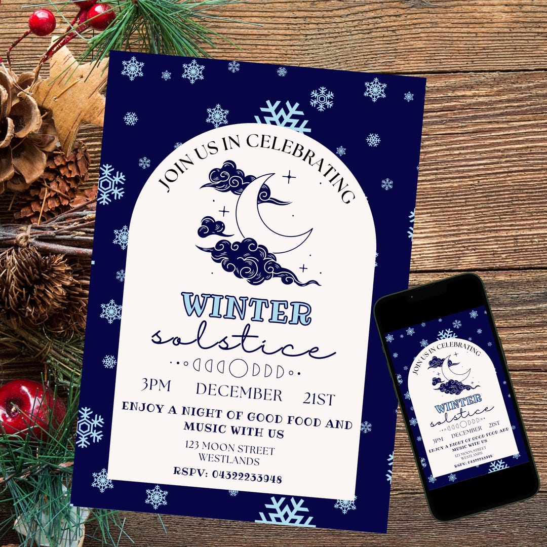 Editable Winter Solstice Party Invitation,canva Digital Winter Solstice ...