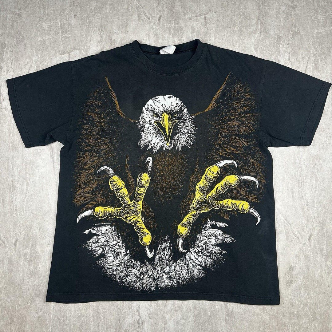 Vintage Brazos Eagle All Over Print Black T-shirt Double Sided Men’s ...