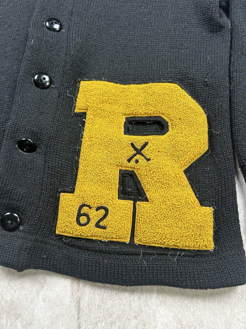 Vintage 50s Roosevelt High School Cardigan Sweater Wool Black Men’s ...