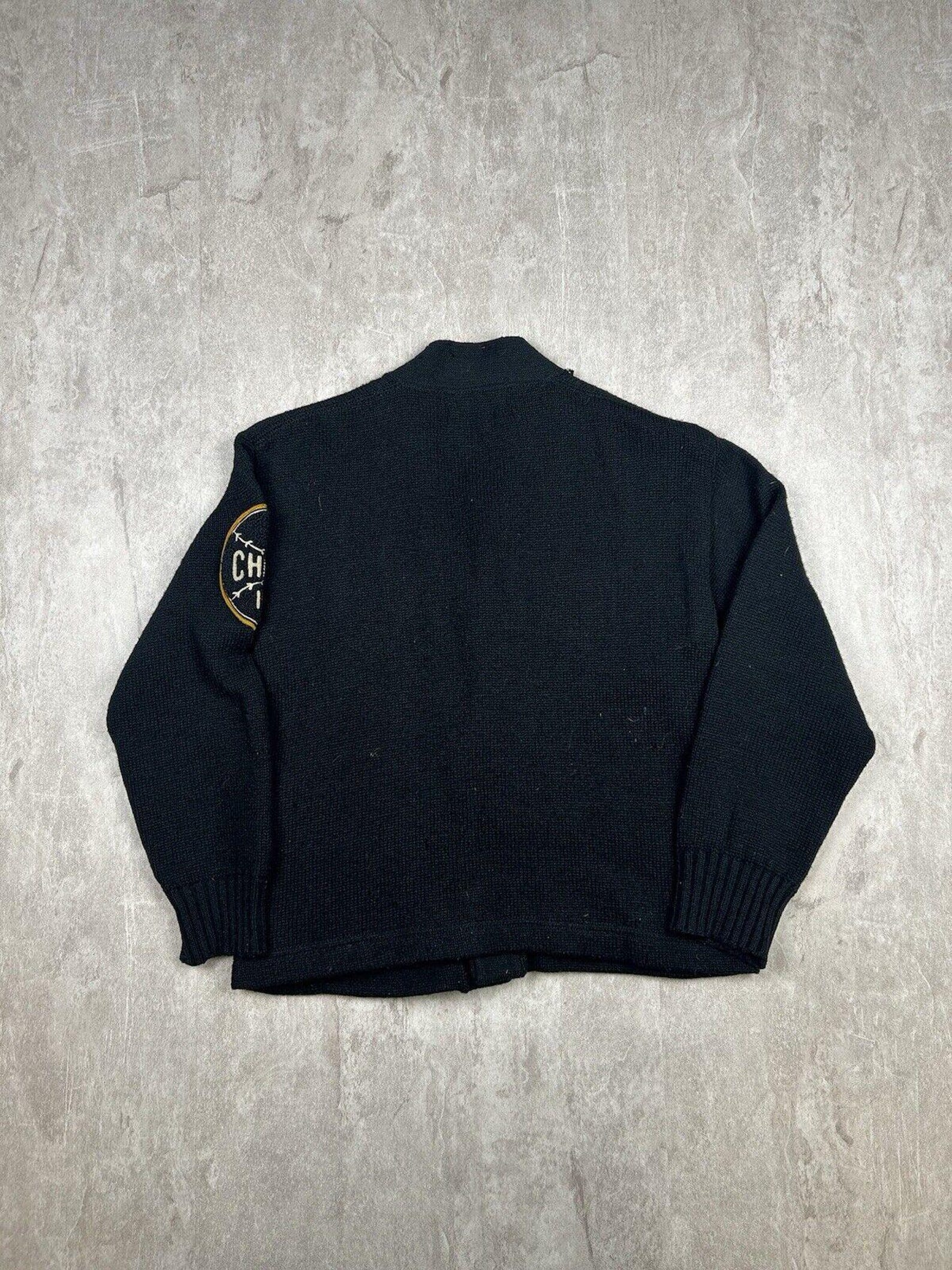 Vintage 50s Roosevelt High School Cardigan Sweater Wool Black Men’s ...