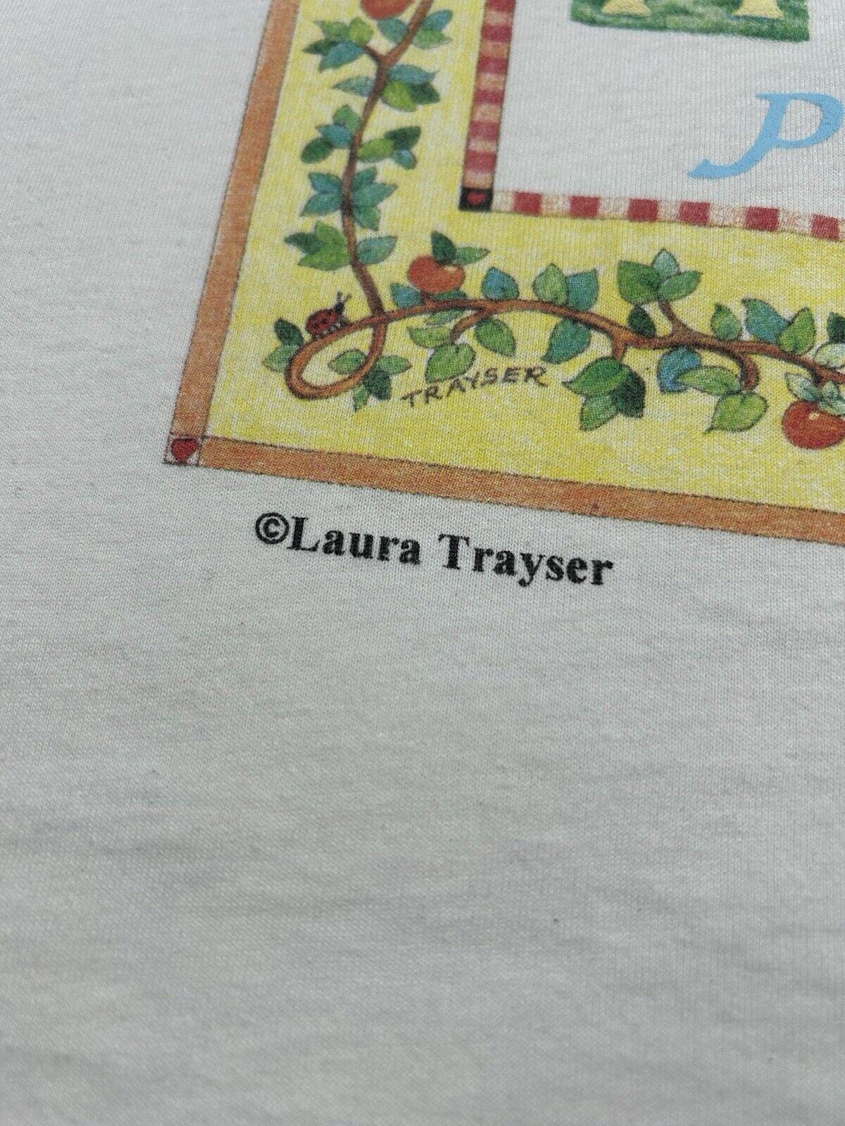 Vintage Laura Trayser Designs T-shirt Bunny Rabbit Plant Tree Love Men ...