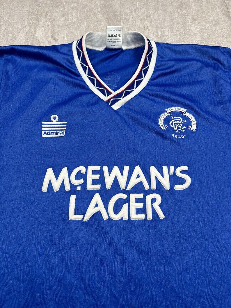 Vintage Rangers Jersey Home Football Shirt 90-92 Admiral Polyester Men ...