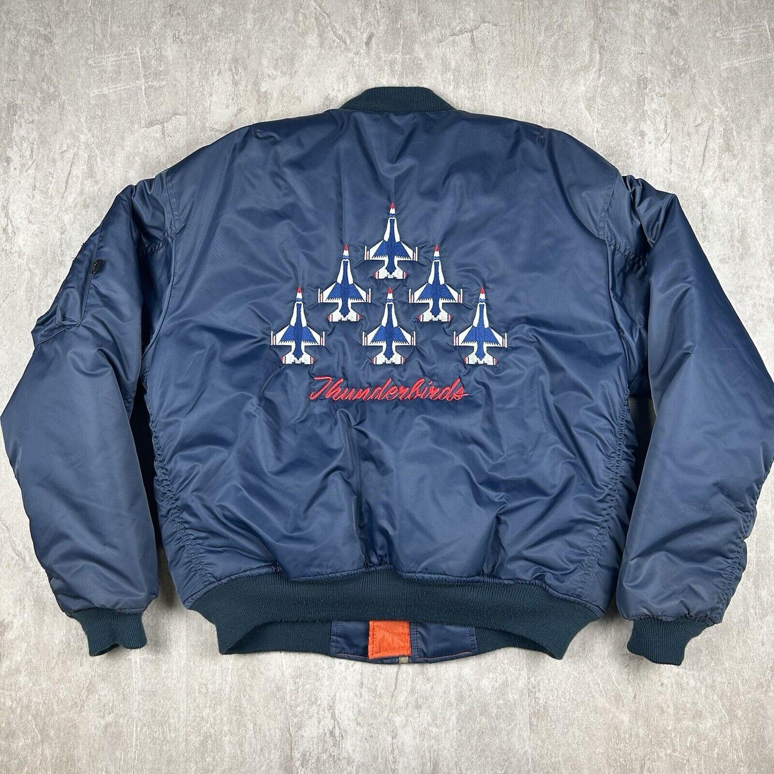 Vintage Rothco Thunderbirds Bomber Jacket Navy Blue Embroidered Men’s ...