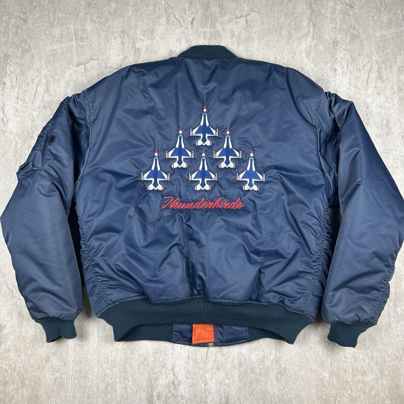 Vintage Rothco Thunderbirds Bomber Jacket Navy Blue Embroidered Men’s ...
