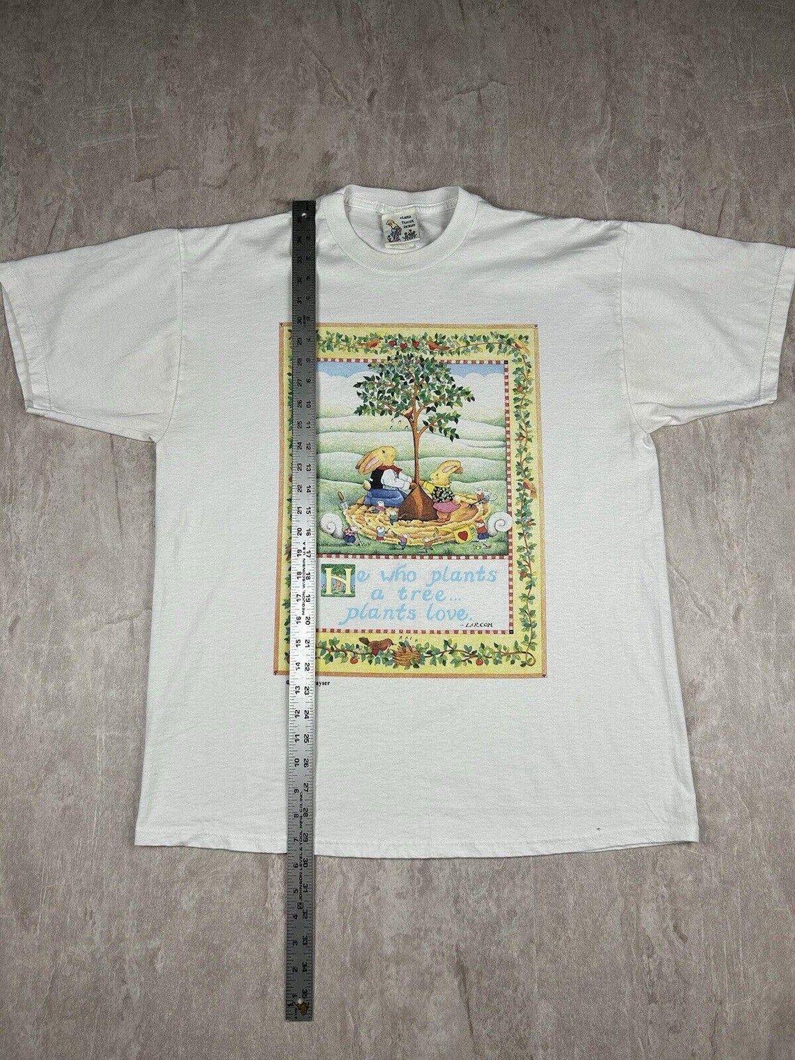 Vintage Laura Trayser Designs T-shirt Bunny Rabbit Plant Tree Love Men ...