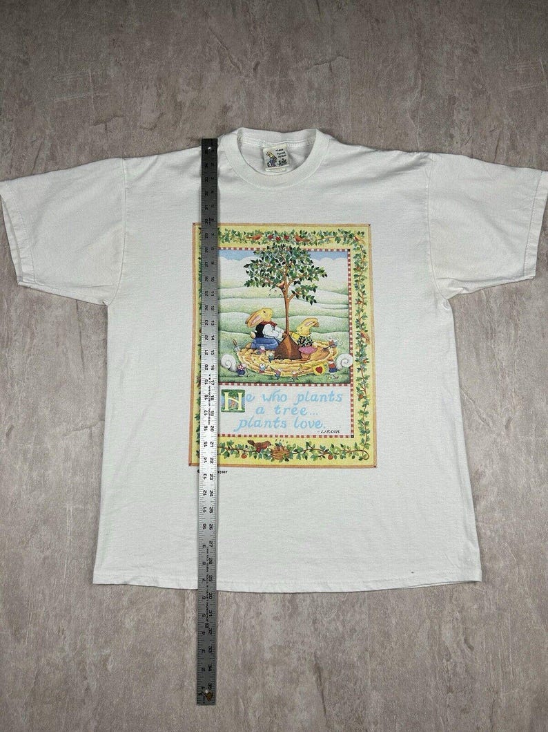 Vintage Laura Trayser Designs T-shirt Bunny Rabbit Plant Tree Love Men ...