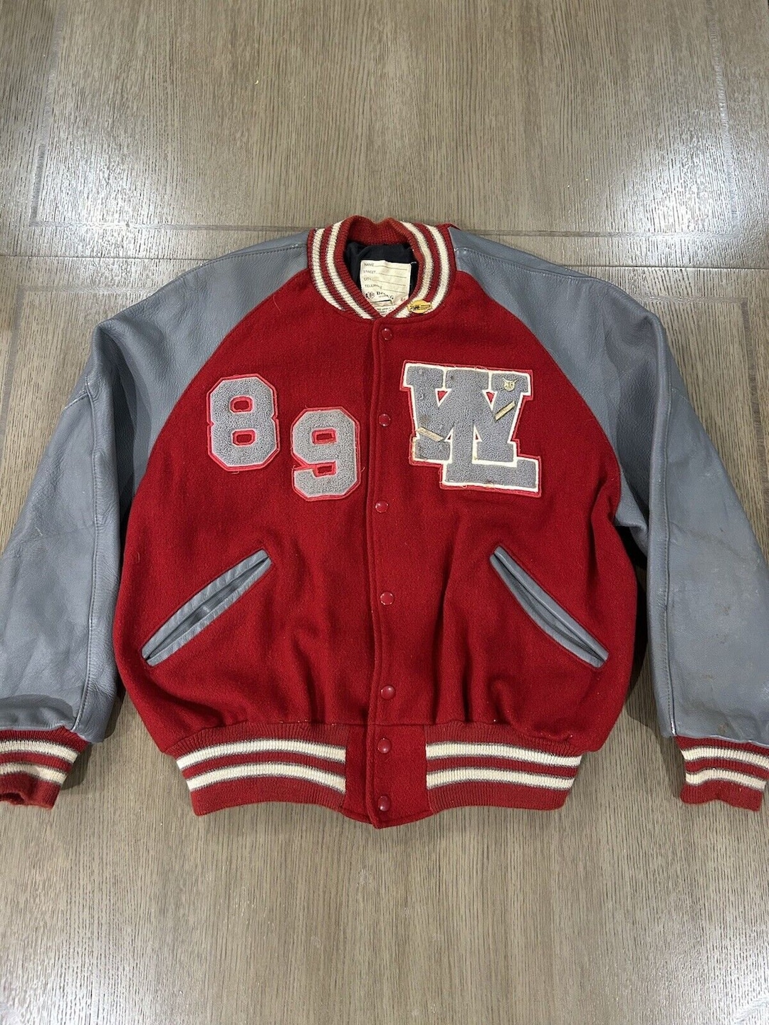 VTG 80s High School Letter Jacket Mens 46 Red Leather Varsity Sports ...