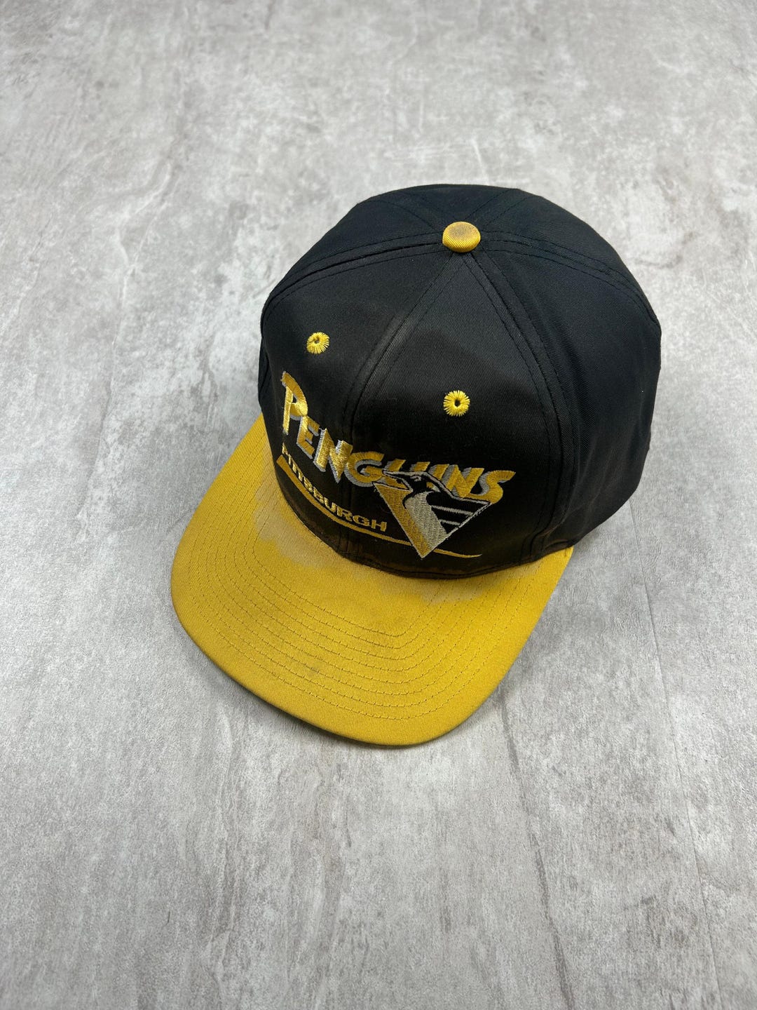 Vtg 90s Pittsburgh Penguins Hat Spell Out Script Bar Logo Snap Back ...