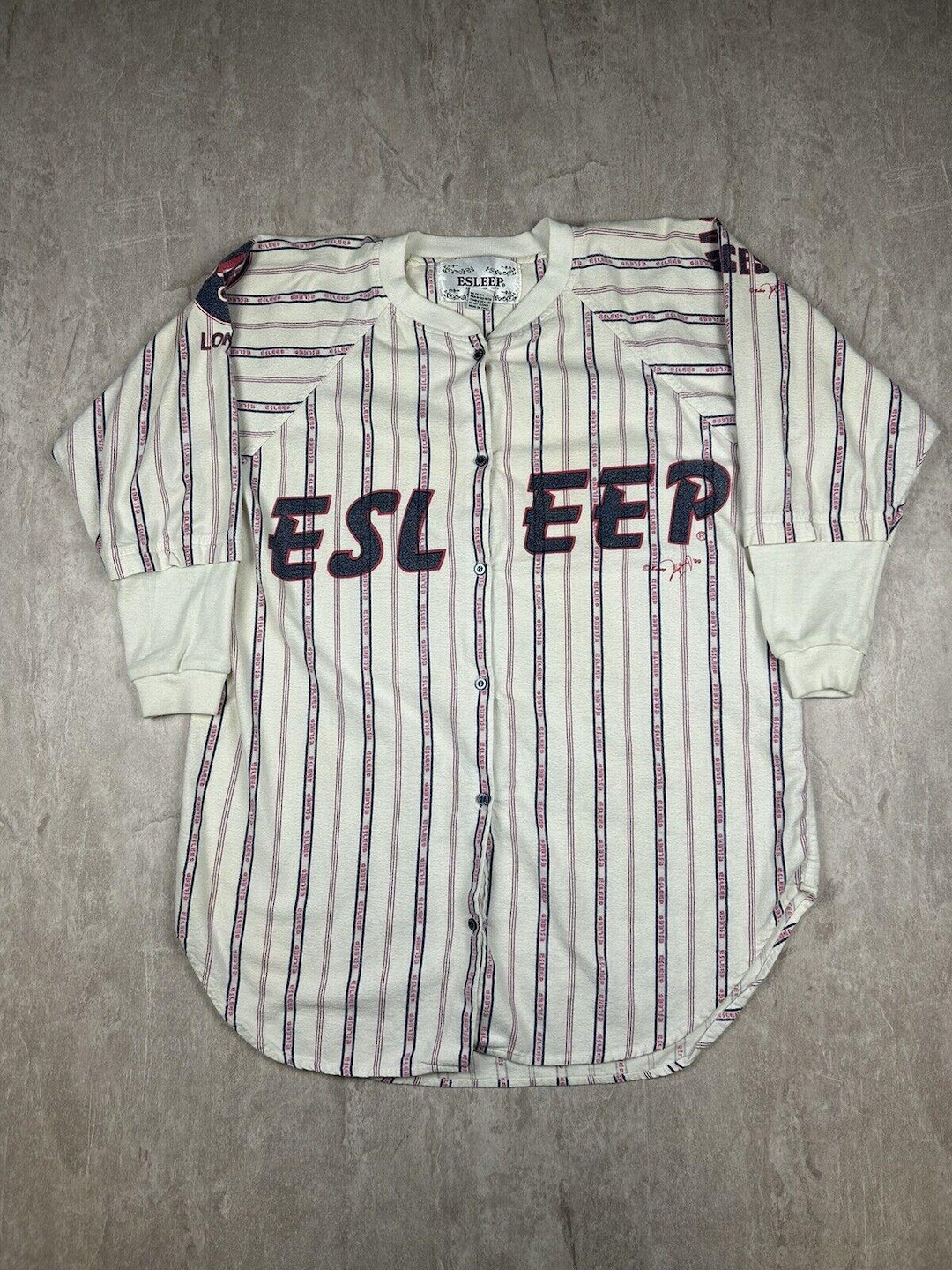 Vtg 90s Esleep Jersey Shirt Pajamas 1999 Retro Graphics Button Women’s ...