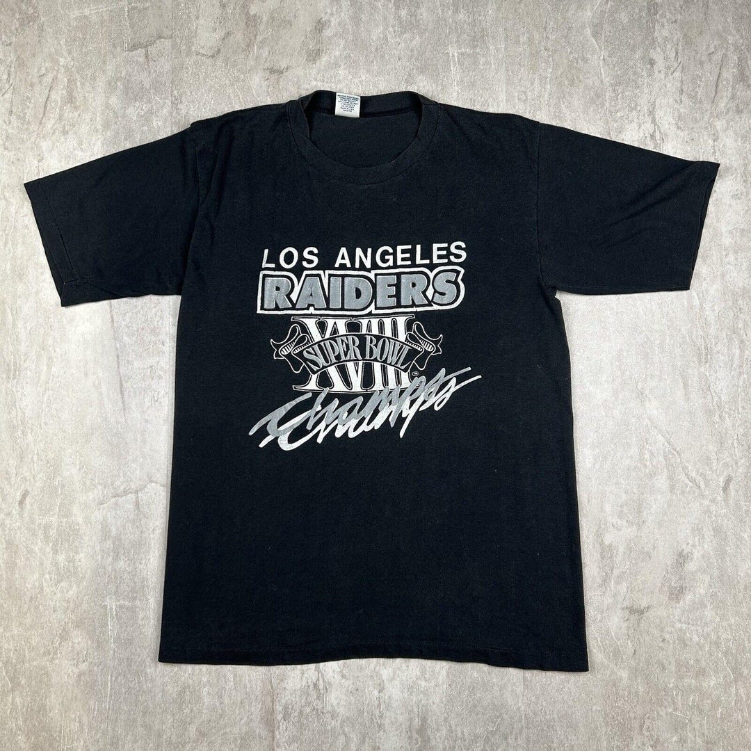 Vtg 80s Los Angeles Raiders Super Bowl XVIII Champions Black T-shirt ...