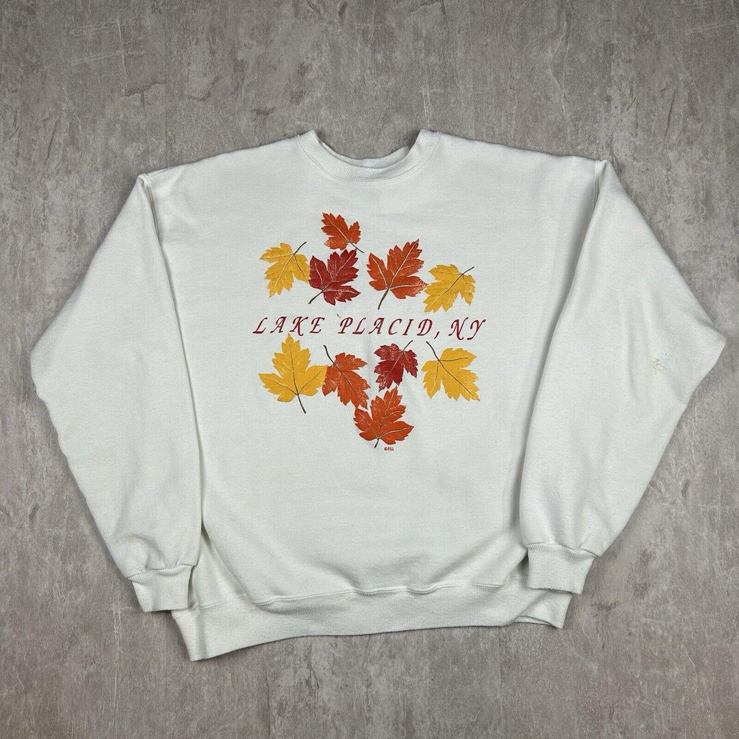 Vintage 90s Lake Placid NY New York White Crewneck Sweatshirt Men’s ...