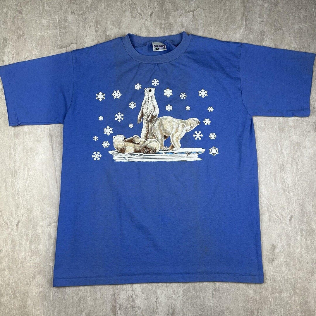 Vintage 90s Discovery Channel Store Polar Bears Blue T-shirt USA Men’s ...
