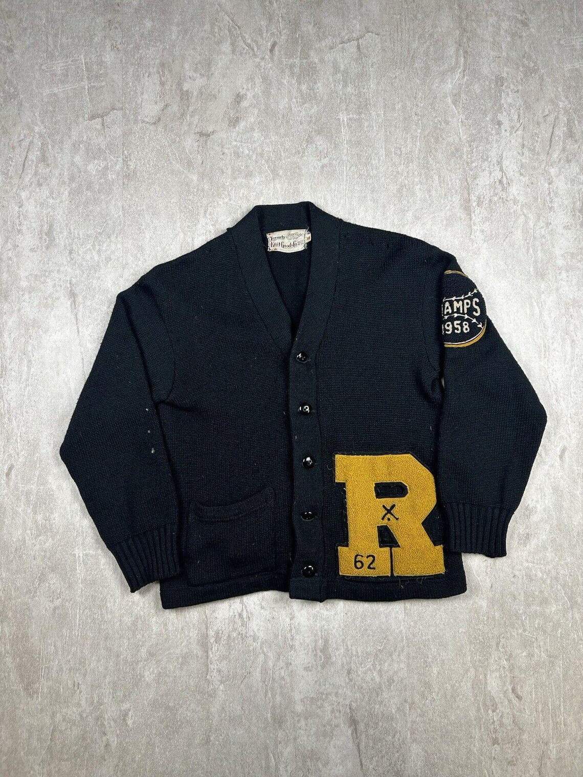 Vintage 50s Roosevelt High School Cardigan Sweater Wool Black Men’s ...