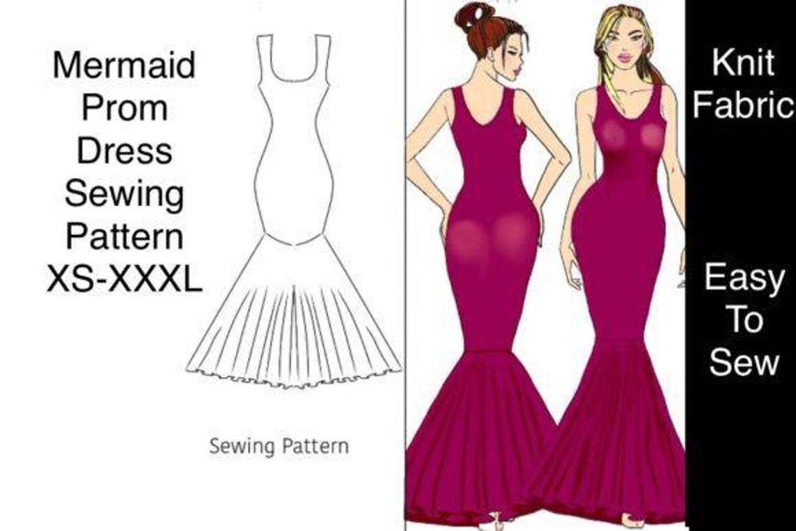Mermaid Prom Dress Sewing Pattern PDF, Sewing Pattern Dress for Lady ...