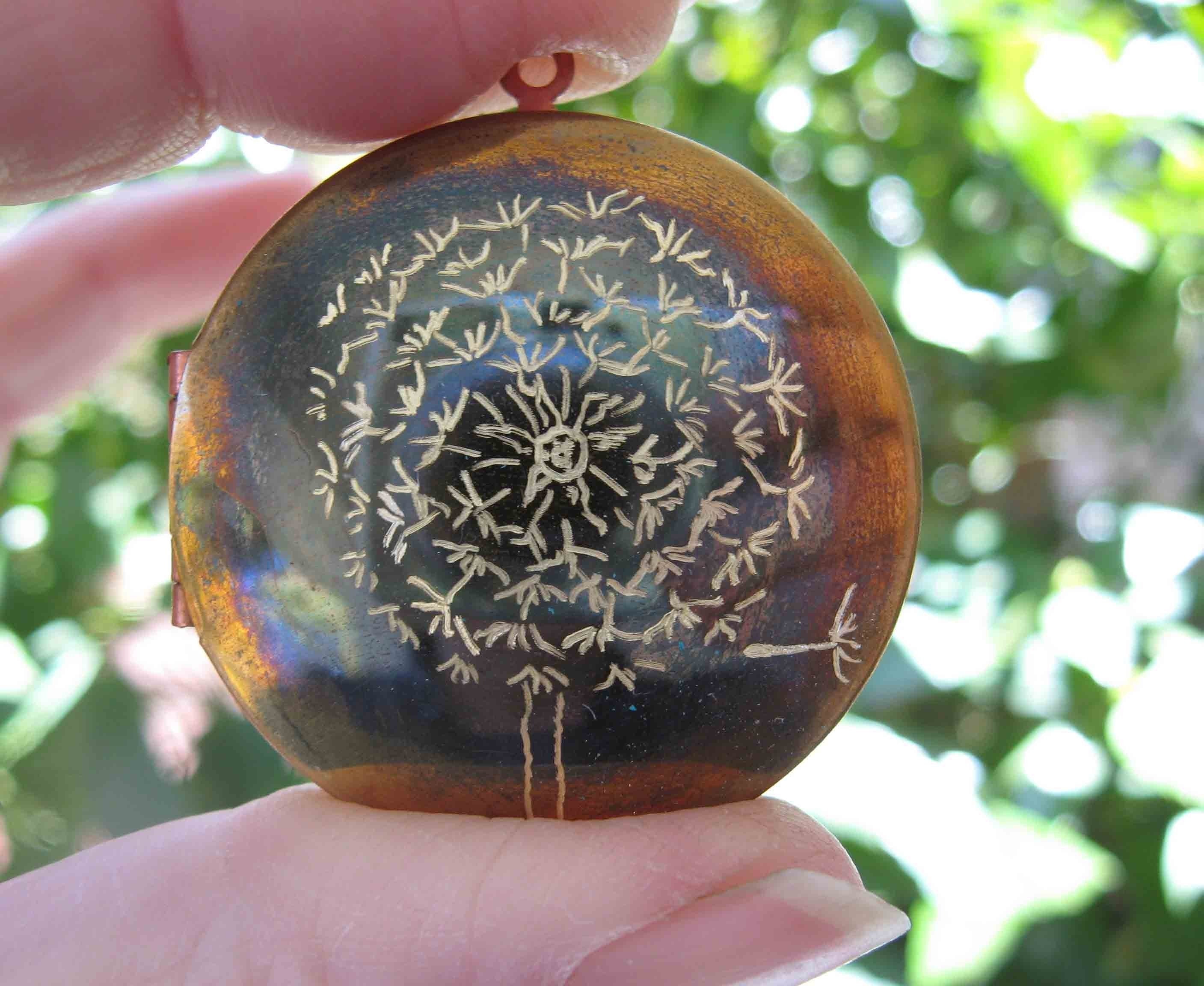 Dandelion Wishes Locket Original Artwork Engraved Design on Brass ...