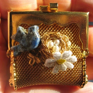 Romantic Vintage Mesh Purse With Bluebird and Nest Necklace - Etsy