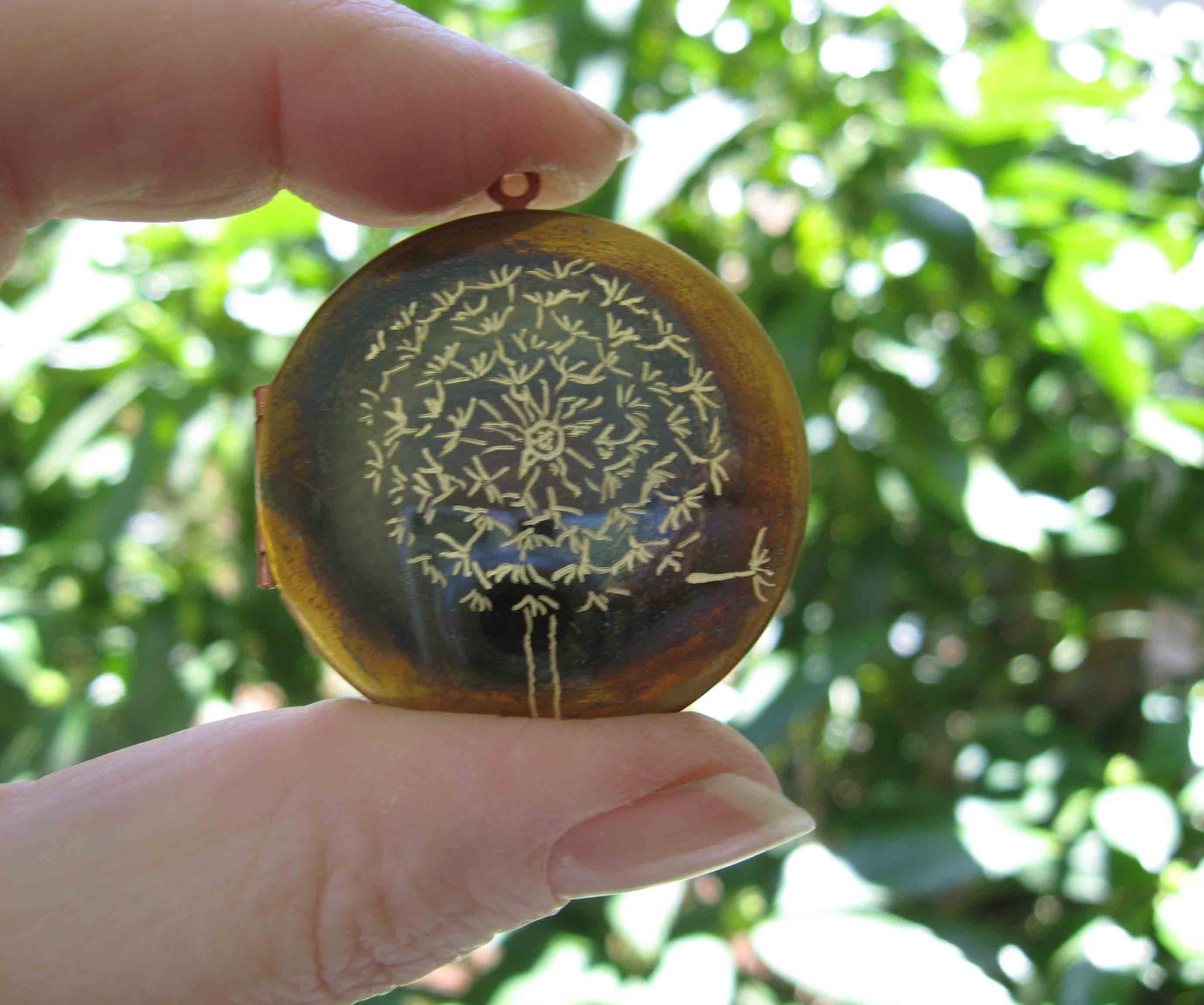 Dandelion Wishes Locket Original Artwork Engraved Design on Brass ...