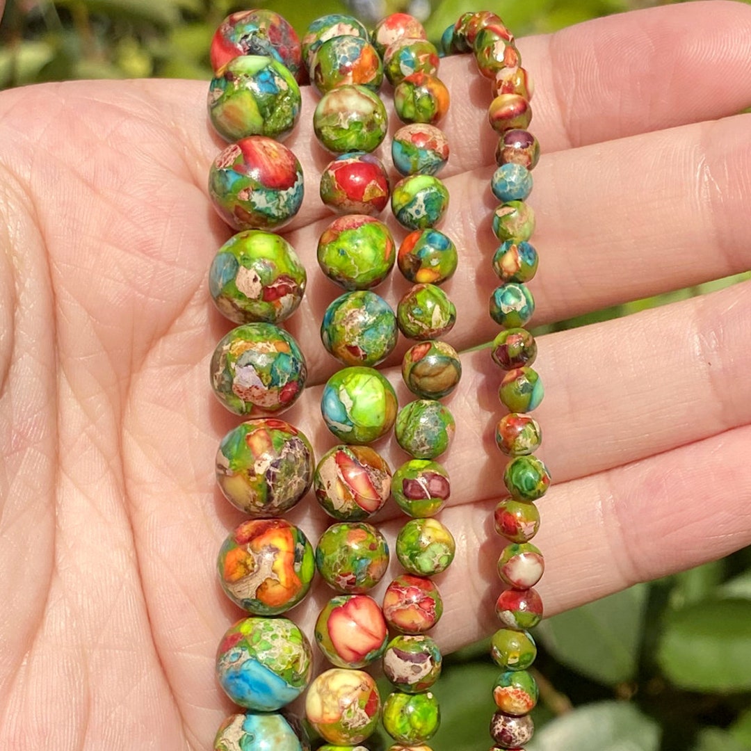 Sea Sediment Jasper Beads: Colorful Round Stone DIY Jewelry - 15 Inch ...