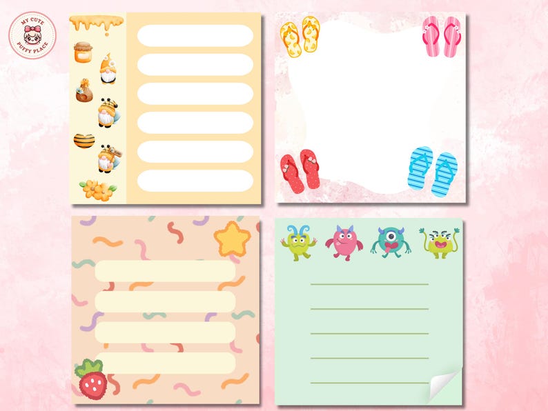 Kawaii Memopad Memo Sheets Digital Sticky Notes Template Diy Weekly ...