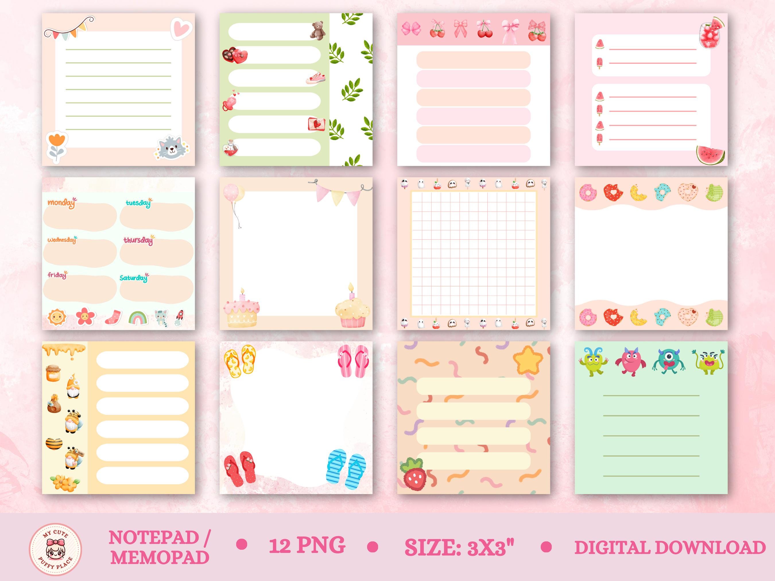 Kawaii Memopad Memo Sheets Digital Sticky Notes Template Diy Weekly ...