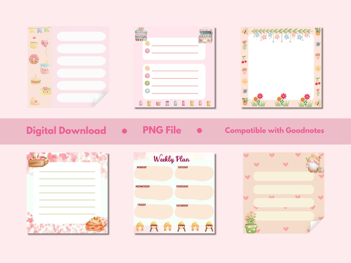 Kawaii Memopad Memo Sheets Digital Sticky Notes Template Diy Weekly ...