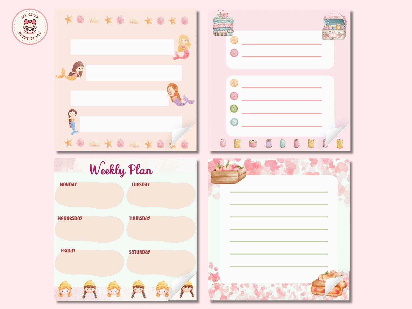 Kawaii Memopad Memo Sheets Digital Sticky Notes Template Diy Weekly ...