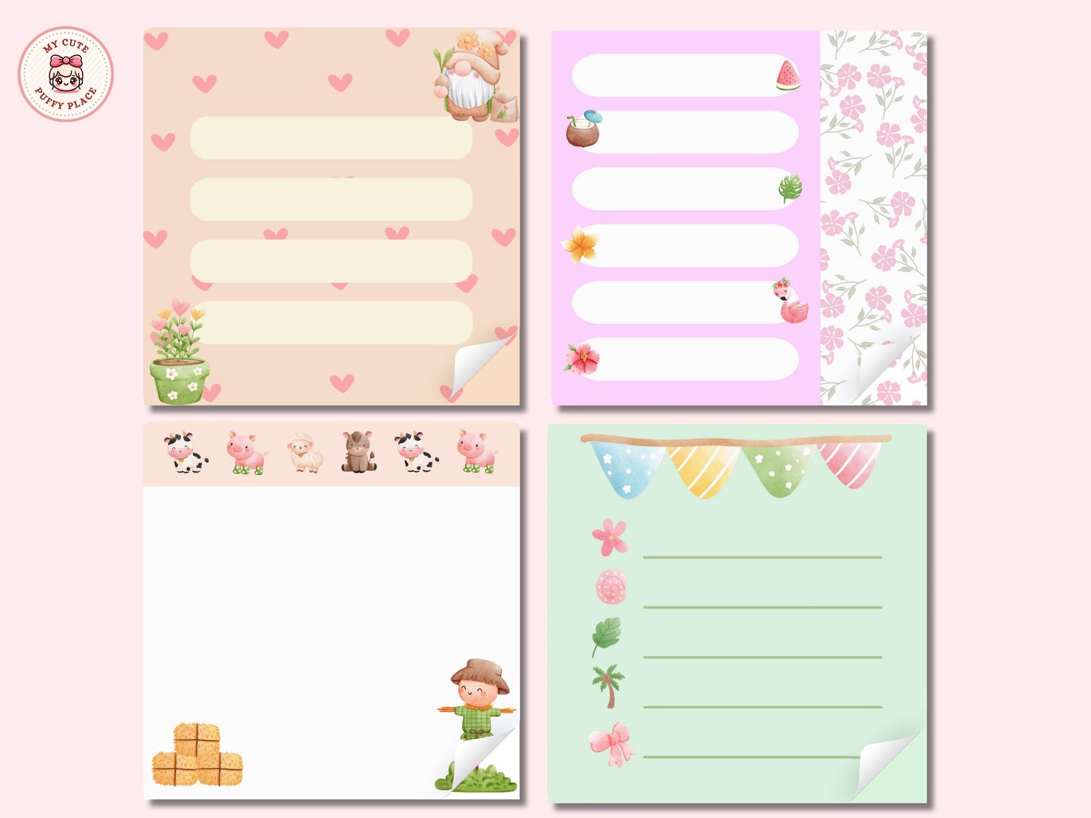 Kawaii Memopad Memo Sheets Digital Sticky Notes Template Diy Weekly ...