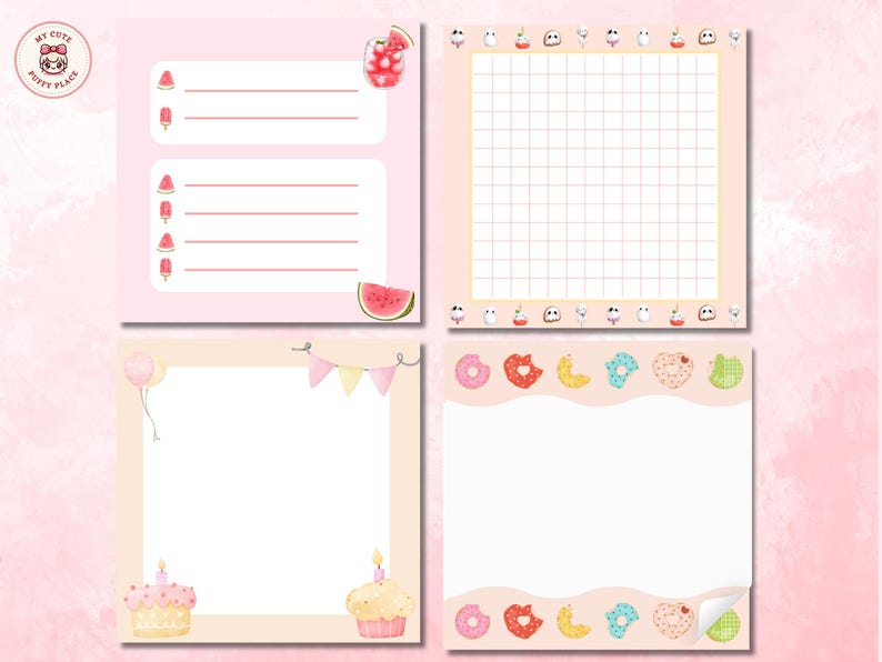 Kawaii Memopad Memo Sheets Digital Sticky Notes Template Diy Weekly ...