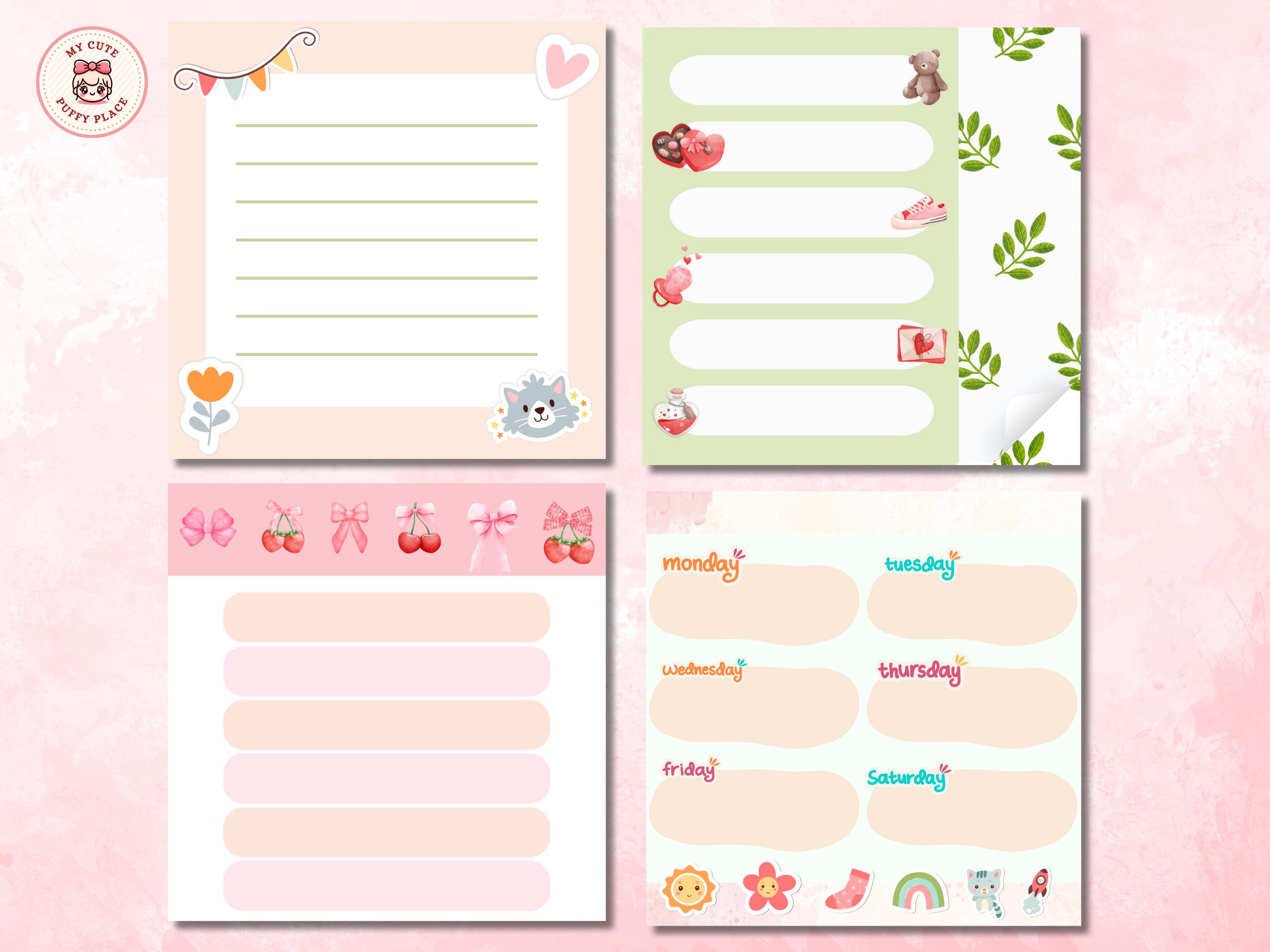 Kawaii Memopad Memo Sheets Digital Sticky Notes Template Diy Weekly ...