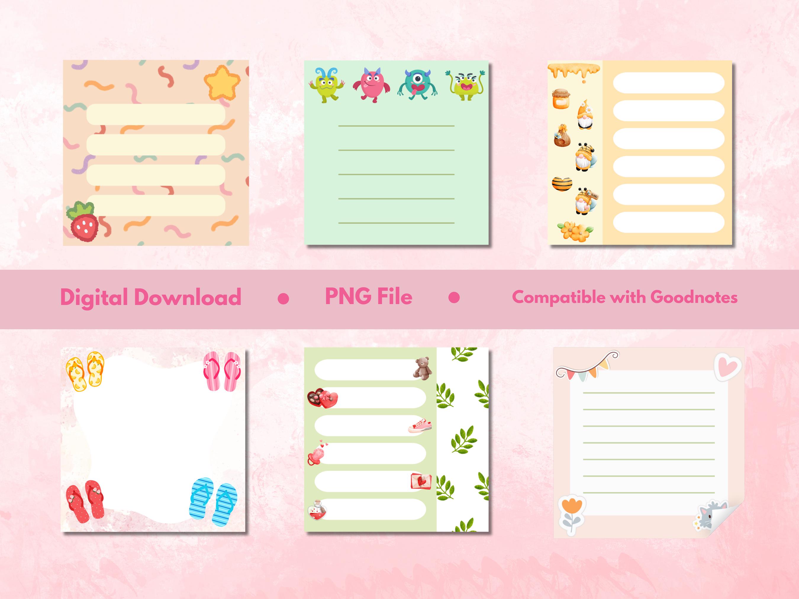 Kawaii Memopad Memo Sheets Digital Sticky Notes Template Diy Weekly ...