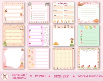Kawaii Memopad Memo Sheets Digital Sticky Notes Template Diy Weekly ...