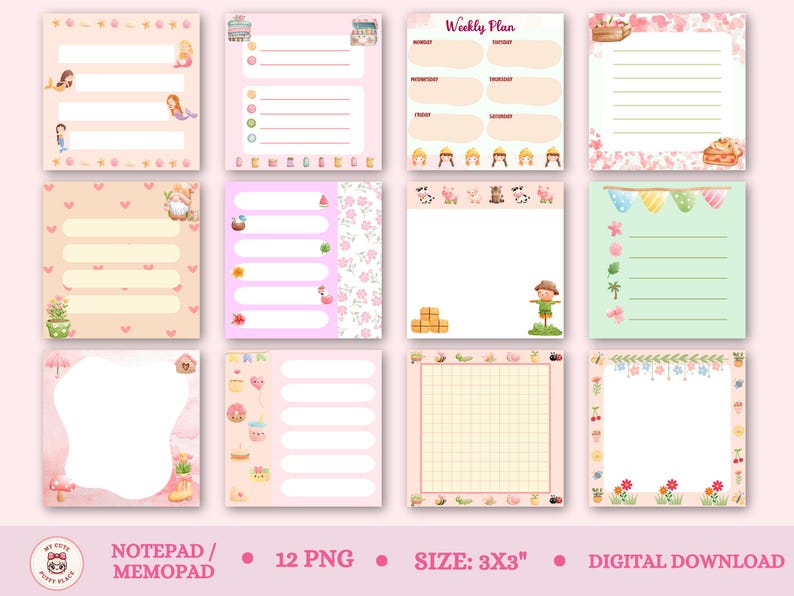 Kawaii Memopad Memo Sheets Digital Sticky Notes Template Diy Weekly ...