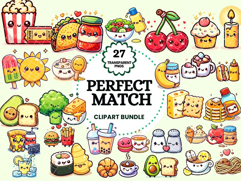 Perfect Match Couple Lovers Food, Kawaii Clipart Set, Best Friends ...