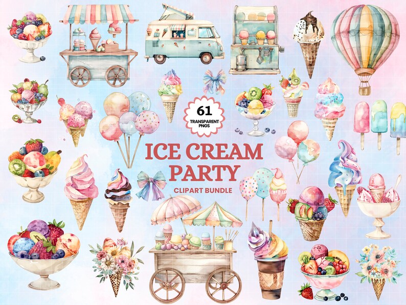 Icecream Clipart Printables Birth Day Kawaii Icecream Party Sweets ...