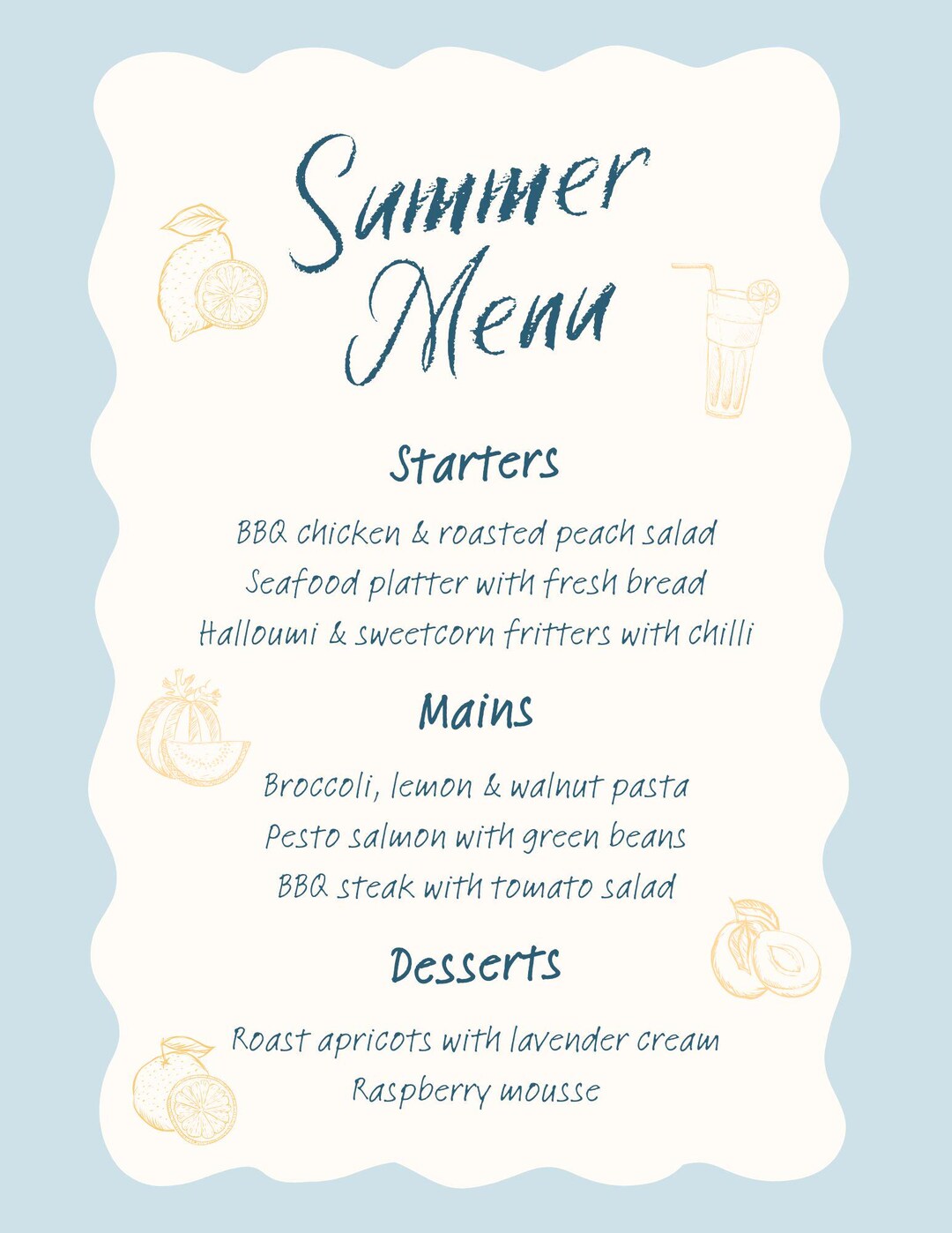 Light & Fresh Menu Template - Etsy