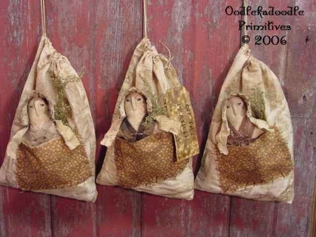 Primitive Prairie Stump Doll in Ditty Bag Instant Digital Download E ...