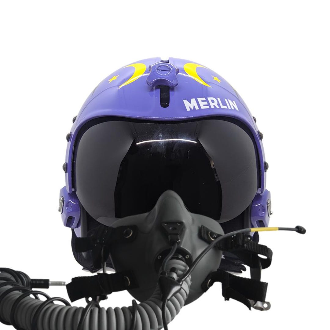 HGU-33 Top Gun Merlin Flight Fighter Jet Helmet Movie Prop + MBU Oxygen ...